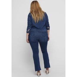 Jeansjacke Only CARMAKOMA "CARWESPA LS JACKET", Damen, Gr. 44, blau (medium blau denim), Denim/Jeans, Obermaterial: 79% Baumwolle, 20% Polyester, 1% Elasthan, used, figurbetont kurz, 1-Knopf-Manschette, Jacken
