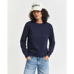Sweatshirt Gant "REG TONAL SHIELD C-NECK SWEAT", Damen, Gr. L, evening blau, Sweatware, Obermaterial: 87% Baumwolle, 13% Polyester, Casual, regular fit hüftlang, Rundhals, Rippbündchen, Sweatshirts, Ton in Ton Stickerei, Rundhals