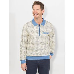 Poloshirt Marco Donati "Langarm-Poloshirt", Herren, Gr. 52/54, blau (mittelblau, bedruckt), 100% Baumwolle, Kragen und Ärmelabschluss:95% Baumwolle, 5% Elasthan, gemustert, mehrfarbig, ohne Ausschnitt, Shirts