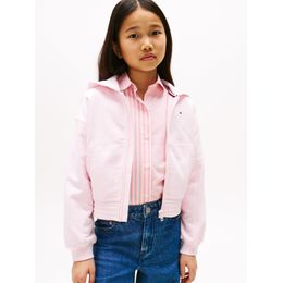 Kapuzensweatjacke Tommy Hilfiger "TOMMY PUFF PRINT ZIP THRU HOODIE", Mädchen, Gr. 14 (164), rosa (light pink), Sweatware, Obermaterial: 68% Baumwolle, 32% Polyester, unifarben, regular fit hüftlang, Rundhals, Bündchen, Sweatjacken, für Kinder bis 16 Jahre, Druck auf der Kapuze