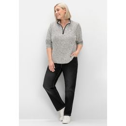 sheego Gro&szlig;e Gr&ouml;&szlig;en Langarmshirt in Boucl&eacute;-Qualit&auml;t, ecru-schwarz-gemustert, Gr&ouml;&szlig;e 56 - Damen
