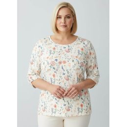sheego Gro&szlig;e Gr&ouml;&szlig;en Print-Shirt mit Raffung an den &Auml;rmeln, ecru-flamingo-bedruckt, Gr&ouml;&szlig;e 44 - Damen