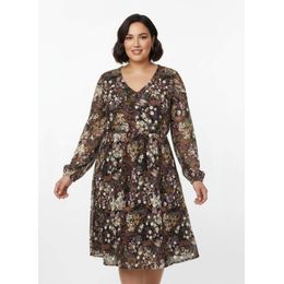 sheego Große Größen Druckkleid mit Smokabschluss an den Ärmeln, schwarz-bedruckt, Größe 44 - Damen