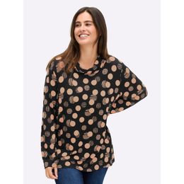 sheego Gro&szlig;e Gr&ouml;&szlig;en Rollkragenshirt mit Punkte-Druckdessin, schwarz-caramel-bedruckt, Gr&ouml;&szlig;e 52 - Damen