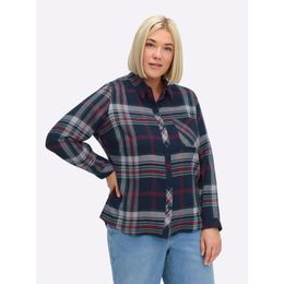 sheego Gro&szlig;e Gr&ouml;&szlig;en Flanellbluse mit Krempel&auml;rmeln, marine-kirsche-kariert, Gr&ouml;&szlig;e 44 - Damen