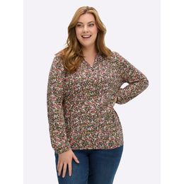 sheego Gro&szlig;e Gr&ouml;&szlig;en Print-Shirt mit R&uuml;schen, grapefruit-oliv-bedruckt, Gr&ouml;&szlig;e 44 - Damen
