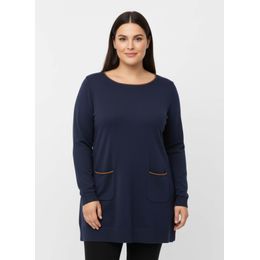 sheego Gro&szlig;e Gr&ouml;&szlig;en Longpullover mit Kontrast-Rollsaum, dunkelblau, Gr&ouml;&szlig;e 48 - Damen