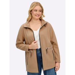 sheego Gro&szlig;e Gr&ouml;&szlig;en Fleecejacke mit Tunnelzug in der Taille, camel, Gr&ouml;&szlig;e 46 - Damen