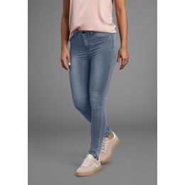 Skinny-fit-Jeans Arizona "Ultra Stretch", Damen, Gr. 34, N-Gr, blau (blau used), Jeans, Obermaterial: 63% Baumwolle, 32% Polyester, 5% Elasthan, skinny fit knöchellang, Jeans, extra-eng geschnittene Beinform, modische Used-Waschung