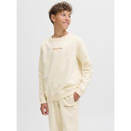 Jack & Jones Sweatshirt JACK & JONES JUNIOR "JORNORREBRO EMB SWEAT CREW NOOS JNR", Jungen, Gr. 140, weiß (antique weiß), angeraute Sweatware, Obermaterial: 89% Baumwolle, 11% Polyester, unifarben, relaxed fit normal, Rundhals, Rippbündchen, Sweatshirts
