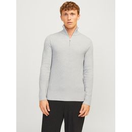 Jack & Jones Troyer JACK & JONES "JJEPERFECT KNIT HALF ZIP SN", Herren, Gr. S, grau (light grau melange), Strick, Obermaterial: 50% Baumwolle, 50% Polyester, unifarben, Rundhals, Bündchen, Pullover