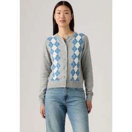 Levi's Strickjacke LEVI'S "TARA SUPER SOFT C", Damen, Gr. M (38), elgin placed argyle, Strick, Obermaterial: 53% Baumwolle, 32% Polyester, 13% Polyamid, 2% Elasthan, gemustert, normal normal, Rundhals, Bündchen, Strickjacken, mit Knopfverschluss
