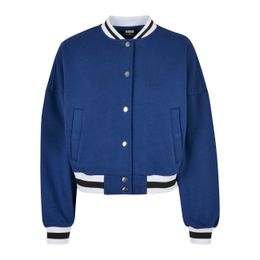 Collegejacke Urban Classics "Urban Classics Damen Ladies Oversized College Sweat Jacket", Damen, Gr. L, blau (spaceblau), 65% Baumwolle, 35% Polyester, gestreift, oversize, amerikanischer Ausschnitt, Jacken