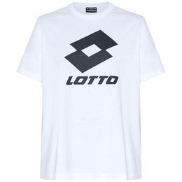 T-Shirt Lotto, Herren, Gr. L (52/54), weiß (hellweiß), 100% Baumwolle, unifarben, normal, Rundhals, gerader Abschluss, Shirts, - mit plakativem Logoprint