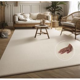 Teppich my home "Ciney" Gr. 2, beige (creme), B:120cm H:16mm L:160cm, Polyester, Teppiche, Teppich, Kurzflor, Hoch-Tief Effekt, Uni Farben, Scandi Design, besonders weich