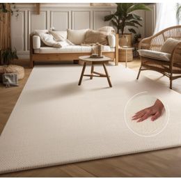 Teppich my home "Ciney" Gr. 1, beige (creme), B:60cm H:16mm L:100cm, Polyester, Teppiche, Teppich, Kurzflor, Hoch-Tief Effekt, Uni Farben, Scandi Design, besonders weich