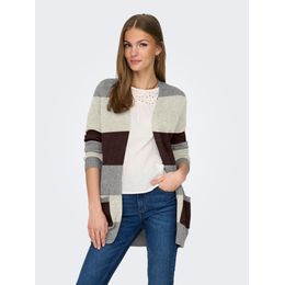 Strickjacke Only "ONLLESLY L/S OPEN CARDIGAN KNT NOOS", Damen, Gr. XS, weiß (medium grau melange stripes:with weißcap gray, chicory coffee), Strick, Obermaterial: 50% Viskose, 27% Nylon, 23% Polyester, gestreift, Modisch, regular fit Po-bedeckend, V-Ausschnitt, Strickjacken