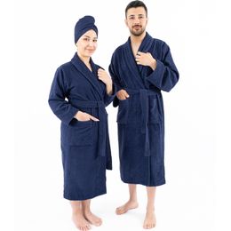 Bademantel HAMMETEX "Bademantel 100% Baumwolle Unisex, 400 GSM, Weich & Saugfähig" Gr. M, blau (dunkelblau), L:126cm, Baumwolle, Hausmäntel, ideal für Sauna & Spa, Hotelbademantel, Morgenmantel