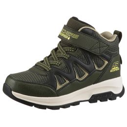 Klettstiefel Skechers "STORM BLAZER", Kinder, Gr. 27, schwarz (oliv, schwarz), Lederimitat, Textil, kontrastfarbene Details, Schuhe, Freizeitschuh mit waterproof, Größenschablone zum Download
