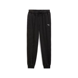 Trainingshose Puma "ESS ELEVATED RELAXED WASH SWEATPANTS FL", Herren, Gr. L, N-Gr, schwarz (Puma schwarz), Fleece, Obermaterial: 66% Baumwolle, 34% Polyester, bedruckt, relaxed fit normal, Hosen