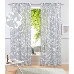 Gardine my home "Issoire" Gr. 4, grau (hellgrau), B:140cm H:245cm, Polyester, Gardinen, Wohnzimmer, Schlafzimmer, Esszimmer, gemustert und halbtransparent