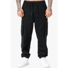 Cargohose Lonsdale "MICKLEY", Herren, Gr. L, N-Gr, schwarz (schwarz, grau), Jersey, Obermaterial: 98% Baumwolle, 2% Elasthan, unifarben, Hosen