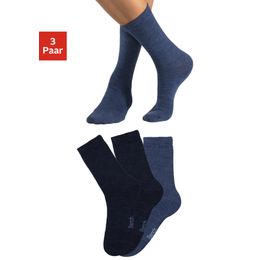 Socken Bench., Damen, Gr. 43-46, blau (2x marine, 1x jeans), Elasthan, Polyamid, Wolle, uni und melange, Socken Socken, Herrensocken mit wärmender Wolle