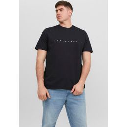 Jack & Jones PlusSize Rundhalsshirt "JJESTAR JJ TEE SS NOOS PLS", Herren, Gr. 5XL, schwarz, Single Jersey, Obermaterial: 100% Baumwolle, JACK & JONES PLUSSIZE, bedruckt, loose fit taillenbedeckt, Rundhals, gerader Abschluss, Shirts, mit Logo Schriftzug
