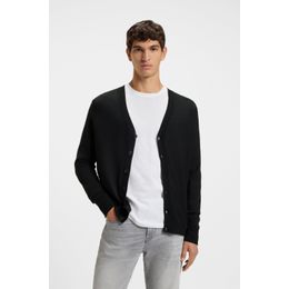 Strickjacke BOSS Orange "Avac_CD", Herren, Gr. L, schwarz001, Strick, Obermaterial: 60% Schurwolle, 40% Polyacryl, regular fit, tiefer V-Ausschnitt, Strickjacken, mit tiefem V-Ausschnitt