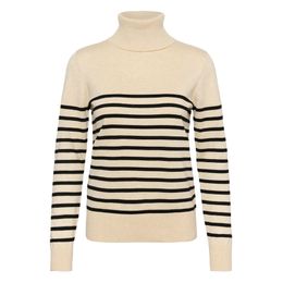 Rollkragenpullover Saint Tropez "MilaSZ St. Rollneck", Damen, Gr. L, braun rice schwarz stripe, Strick, Obermaterial: 80% Viskose, 20% Polyacryl, gestreift, regular fit normal, Pullover