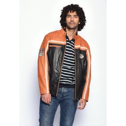 Lederjacke Mustang "Gunner", Herren, Gr. 46, orange (schwarz orange), Obermaterial: 100% Lammleder; Futter: 100% Baumwolle; &Auml;rmelfutter: 100% Polyester, ohne B&uuml;ndchen, Jacken