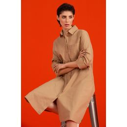 Sommerkleid SENSES.THE LABEL, Damen, Gr. L, US-Größen, beige (natural beige), Material: 100% Baumwolle, unifarben, casual, regular fit Midi, hoch geschlossener Ausschnitt, eingesetzt 1-Knopf-Manschette, Kleider, aus Baumwolle
