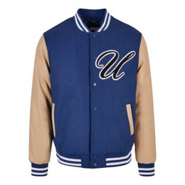 Allwetterjacke Urban Classics "Urban Classics Herren Big U College Jacket", Herren, Gr. L, blau (spaceblau), 50% Wolle, 50% Viskose, unifarben, oversize, amerikanischer Ausschnitt, Jacken