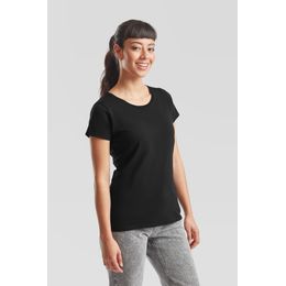Rundhalsshirt Fruit of the Loom, Damen, Gr. L, schwarz, Jersey, Obermaterial: 100% Baumwolle, unifarben, figurbetont hüftbedeckend, Rundhals, abgesteppte Kante, Shirts, original T. LADY-FIT im 5er Pack