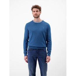 Strickpullover Lerros "Lerros Herren Basic Strickpullover", Herren, Gr. L, blau (storm blau melange), 100% Baumwolle, Rundhals, Pullover