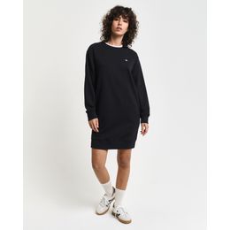 Sweatkleid Gant "SHIELD C-NECK SWEAT DRESS", Damen, Gr. L, N-Gr, schwarz, angeraute Sweatware, Obermaterial: 87% Baumwolle, 13% Polyester, Casual, knieumspielend, Rundhals, Rippbündchen, Kleider, Shield Sweatkleid mit Rundhalsausschnitt