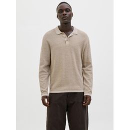 Jack & Jones Strickpullover JACK & JONES "JJEGEORGE KNIT POLO LS SN", Herren, Gr. L, coriander detail:with weiß, Strick, Obermaterial: 85% Baumwolle, 15% Polyester, unifarben, Modisch, relaxed fit normal, Rundhals, Pullover
