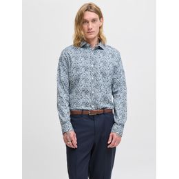 Jack & Jones Langarmhemd JACK & JONES "JPRBLABLACKPOOL STRETCH AOP LS SHIRT SN", Herren, Gr. L, N-Gr, blau (goblin blau), Web, Obermaterial: 96% Baumwolle, 4% Elasthan, gemustert, slim fit, Hemden