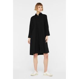 Sommerkleid SENSES.THE LABEL, Damen, Gr. L, US-Größen, schwarz, Material: 100% Baumwolle, unifarben, Casual, regular fit lang, hoch geschlossener Ausschnitt, eingesetzt 1-Knopf-Manschette, Kleider, aus Baumwolle