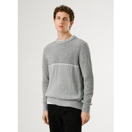 Strickpullover Pepe Jeans "PENN", Herren, Gr. L, grau (marl grau), Strick, Obermaterial: 100% Baumwolle, mehrfarbig, regular fit, Rundhals, Rippstrickbündchen, Pullover, mit Rundhals