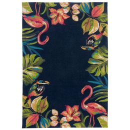 Teppich Gino Falcone "Rosetta 020 Flamingos" Gr. 3, blau, B:120cm H:15mm L:180cm, Kunstfaser, Teppiche, Teppich, besonders weich durch Microfaser, In- und Outdoor geeignet, Wohnzimmer