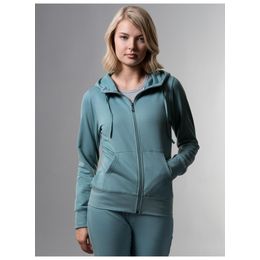 Sweatjacke TRIGEMA "TRIGEMA Kapuzenjacke", Damen, Gr. L, grün (seegras), 50% Baumwolle, 50% Polyester, Sweatjacken