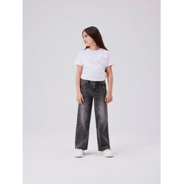Weite Jeans name it "NKFROSE WIDE JEANS 9417-TK NOOS", Mädchen, Gr. 134, N-Gr, blau (dunkelgrau denim), Denim/Jeans, Obermaterial: 99% Baumwolle, 1% Elasthan, unifarben, normal lang, Jeans