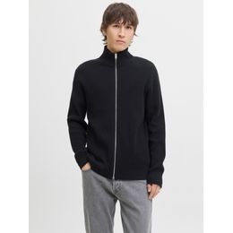 Jack & Jones Strickjacke JACK & JONES "JJEPERFECT KNIT ZIP CARDIGAN SN", Herren, Gr. S, schwarz, Strick, Obermaterial: 50% Baumwolle, 50% Polyester, unifarben, slim fit hüftbedeckend, hoch geschlossener Ausschnitt, Strickjacken