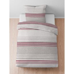 Bettwäsche Biberna Gr. 3, rot (burgund, grau), B/L: 155cm x 220cm, Biber, B/L: 80cm x 80cm, 2 Stk., Biber, 100% Baumwolle, Bettwäsche