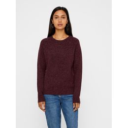 Véro Moda Rundhalspullover VERO MODA "VMDOFFY LS O-NECK BLOUSE GA NOOS", Damen, Gr. S, winetasting detail:melange, Strick, Obermaterial: 94% Polyester, 3% Elasthan, 3% Nylon, meliert, regular fit hüftlang, Rundhals, Rippbündchen, Pullover