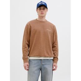 Jack & Jones Sweatshirt JACK & JONES "JJEDOVER PRINT SWEAT CREW NECK", Herren, Gr. L, monks robe, angeraute Sweatware, Obermaterial: 80% Baumwolle, 20% Polyester, unifarben, relaxed fit hüftlang, Rundhals, Rippbündchen, Sweatshirts
