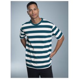 T-Shirt TRIGEMA "TRIGEMA Heavy T-Shirt mit Ringelmuster", Herren, Gr. L, blau (petrol), 100% Baumwolle, Basic, Shirts