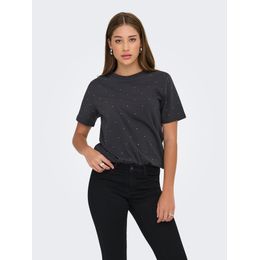 Kurzarmshirt Only "ONLMONJA S/S STUDS TEE JRS", Damen, Gr. M, phantom detail:studs, Jersey, Obermaterial: 100% Baumwolle, Glitzermuster, regular fit normal, Rundhals, Shirts, mit Glitzer-Effekt