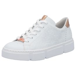 Plateausneaker Rieker, Damen, Gr. 40, weiß, Lederimitat, Sportlich, Schuhe Skaterschuh Sneaker low, mit metallicfarbenen Akzenten, Freizeitschuh, Halbschuh, Schnürschuh